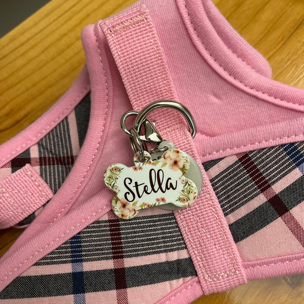 Pink Flowers Dog Tag, Dog ID Tag, Dog Tag, Floral Pet Tag, Girl Dog Tag ...