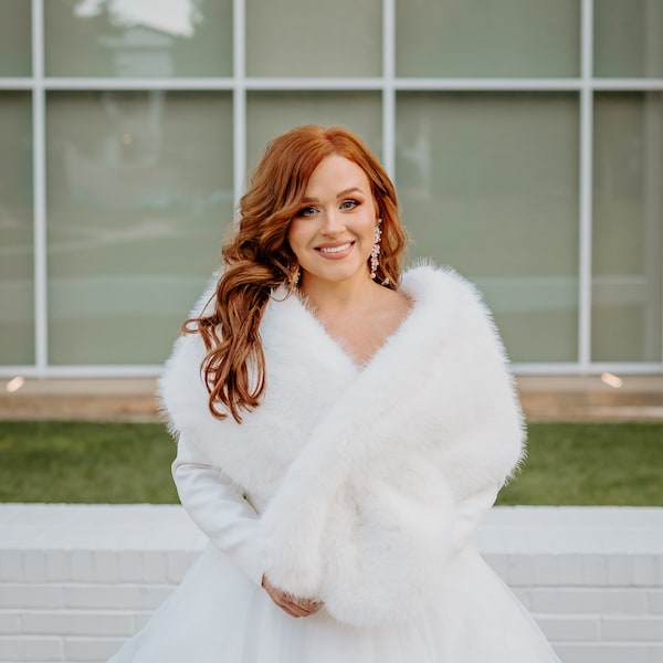 Ivory / White Faux Fur Bridal Shawl, Winter Wedding Fur Stole Wrap ...