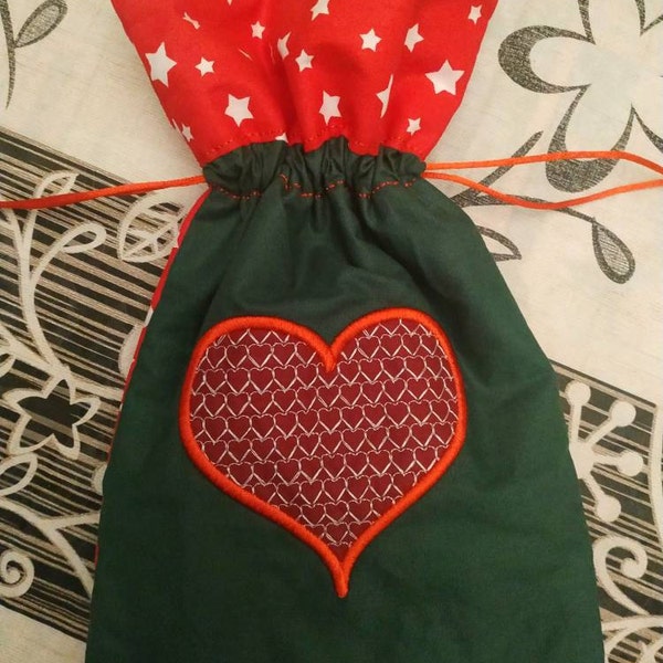 ITH Heart Applique Drawstring Bag: Fully Lined Machine Embroidery ...