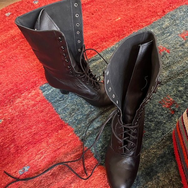 Knee High Boots , Embossed Leather Brown Boots , 1900's Style Boots ...
