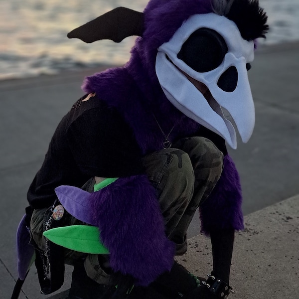 Raven Bird Skull Corvus Bone Skull Mask - Movable Moving Hinge Jaw- 3D ...