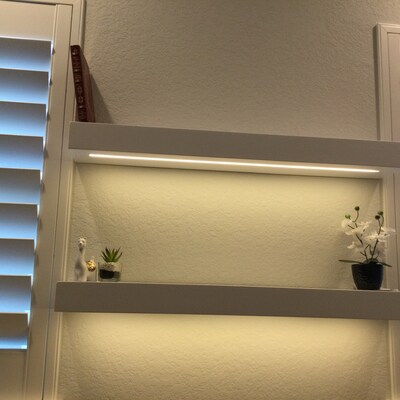 Modern White Floating Shelf, Thick Wall Shelf With Light, Wooden Shelf ...