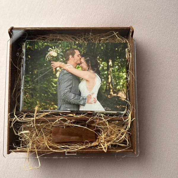 Personalized Linen USB Box and Glass USB Drive Light Gray Wedding USB ...