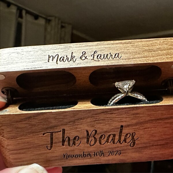 Engraved Custom Wedding Ceremony Ring Box | Double Slot Ring Bearer Box ...