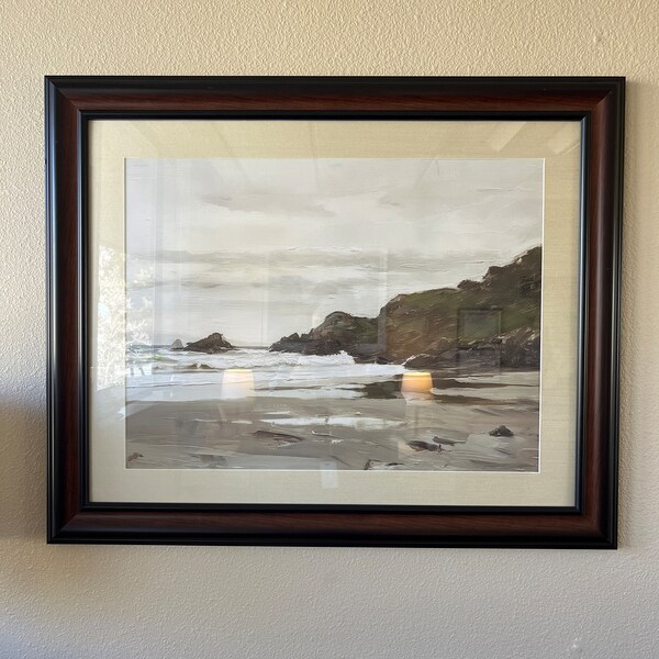 Beach Seashore Oil Painting Ocean Art Print Neutral Coastal Wall Art ...