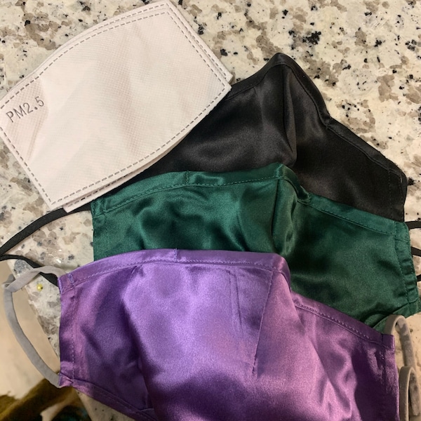 Triple Layer Silk Face Mask With Insert Pocket - Jewel Collection, With ...