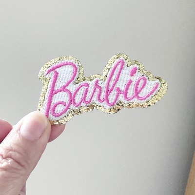 IRON ON Patch-barbie Logo Inspired-iron on Patches-glitter-embroidered ...
