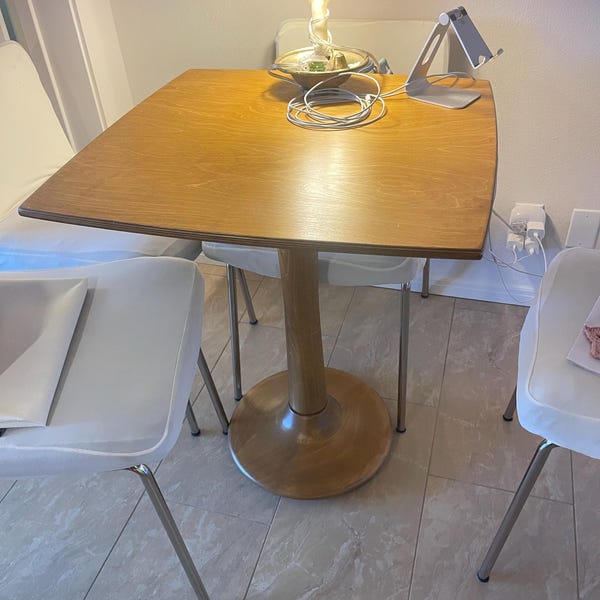 Rounded Square Dining Table for Two With Tulip Leg, Dark Walnut Wood 2 ...