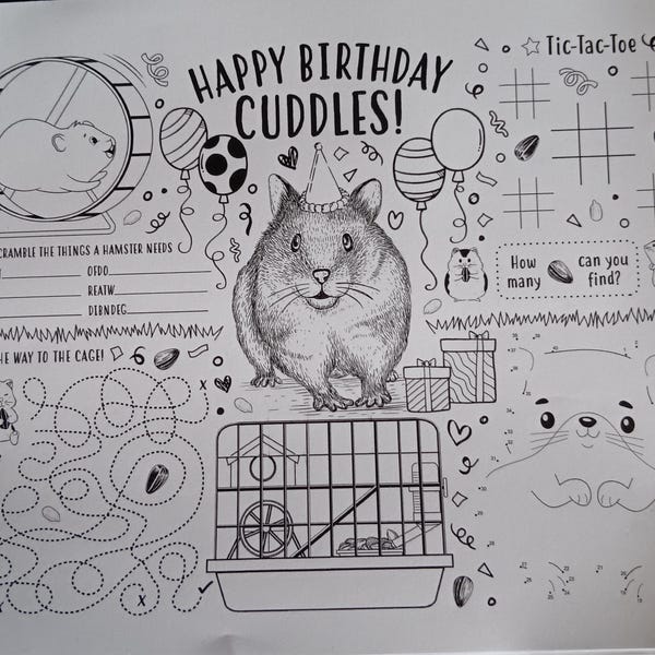 Printable Hamster Coloring Placemat, Pet, Personalized, Digital File ...