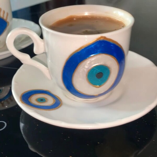 Evil Eye Design Mug/ Hand Painted Evil Eye Mugs/ Nazar Eye Protection ...