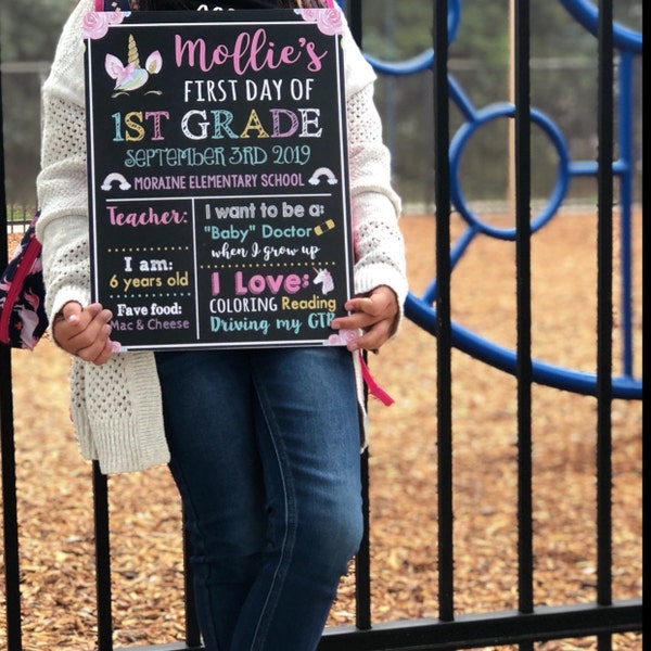 Unicorn Girl First Day of Preschool Sign 1st Day of Kindergarten Back ...