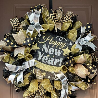 New Year Wreath/happy New Year/new Year Front Door Wreath/happy New ...