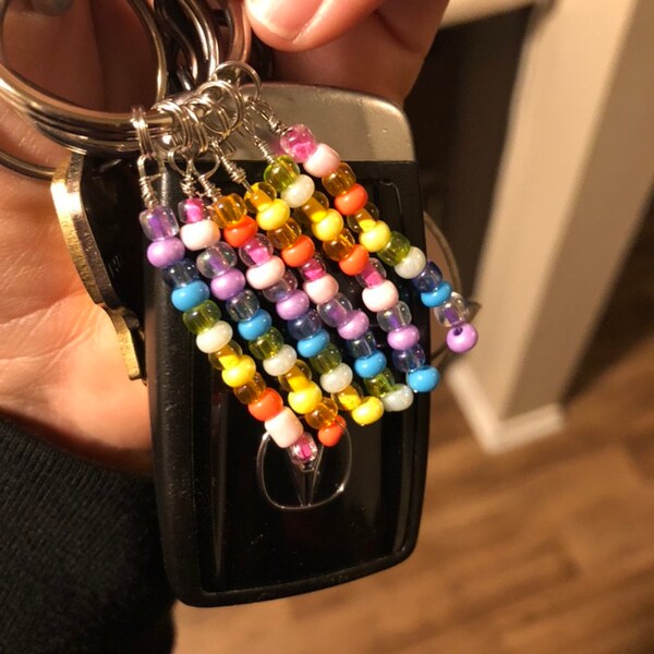 Rainbow Beaded Key Ring Keychain Colorful Bright Shiny Seed Beads ...