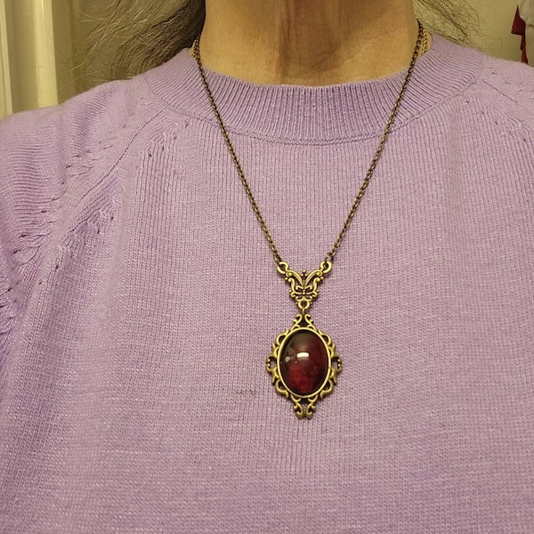 Victorian Necklace With Red Blood Effect Handmade Stone - Etsy