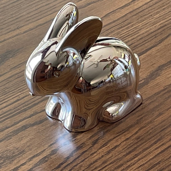 Personalised Silver Rabbit Piggy Money Box for Boys Girls Christening ...