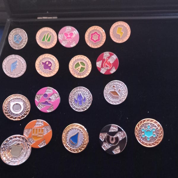 Complete Gary Oak Kanto Rival Pokemon Gym Badge Set of 10 Anime ...