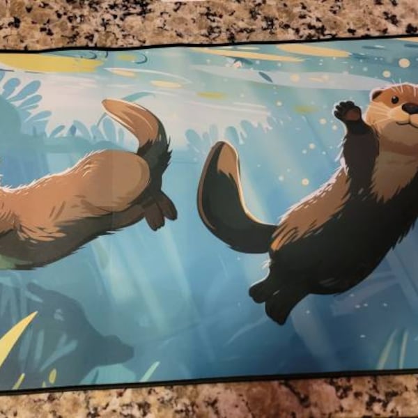 Otters Underwater Desk Mat, Kawaii Animal With Cute River Design, Large ...