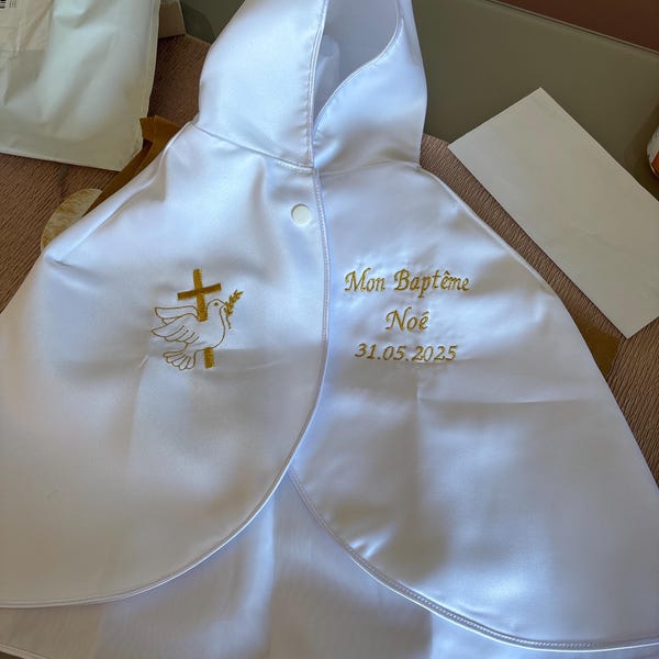 Satin White Baptism Cape - Embroidered and Custom - Cross and Dove - Etsy