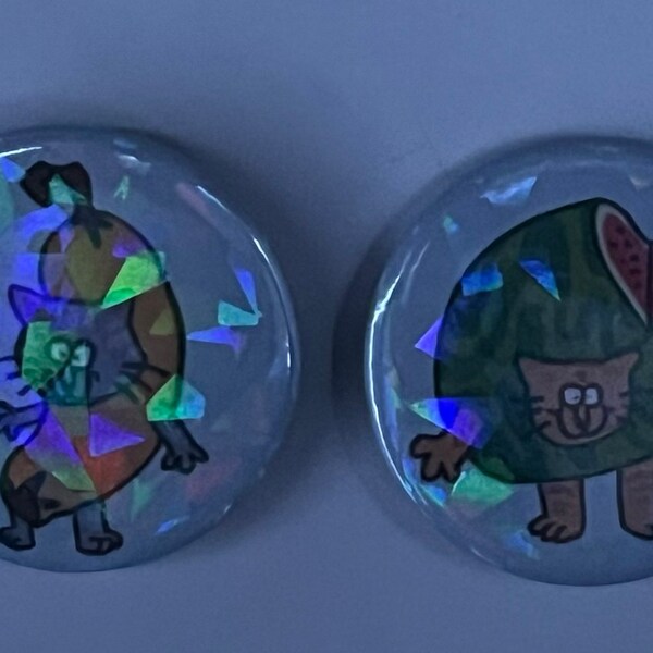4 Pack Holographic Fruity Cats Button Pins ( 37 Mm ) - Etsy