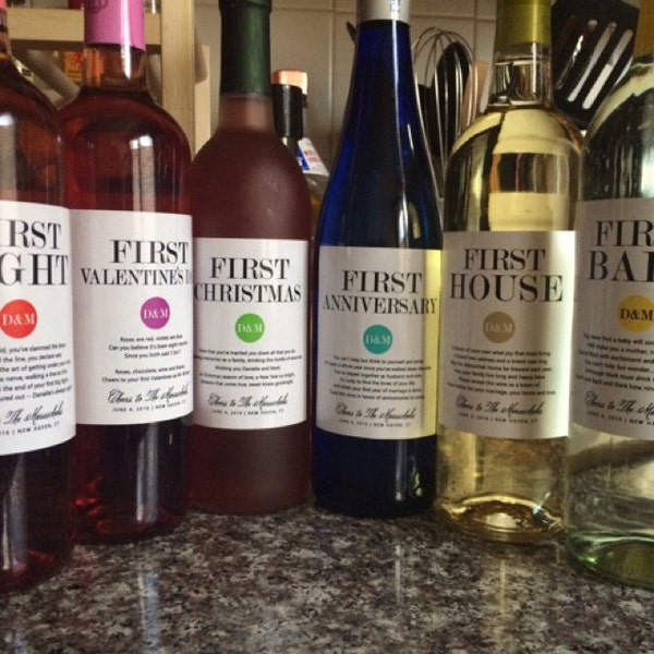 Year of Firsts Wine Labels - Wedding Milestone Wine Labels - Engagement ...