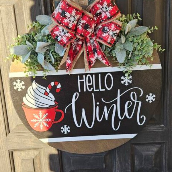 Winter Front Door Decor | Hello Winter | Snowflake | Winter Door Hanger ...