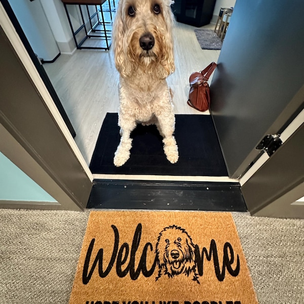 Doodle, Golden Doodle Mat, Dog Welcome Mat, Golden Retriever Poodle ...