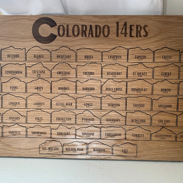 Colorado 14ers Peak Bagging Tracker Sign | 14,000 Ft 58 Mountain Hiking ...