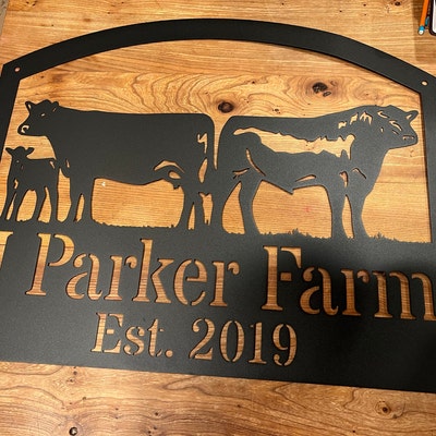 Metal FARM SIGN , Cows and Bull Personalized Family Name Metal Sign ...