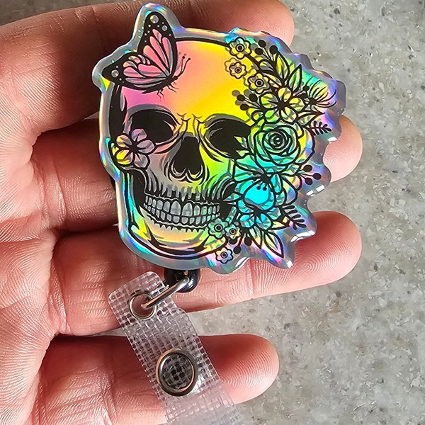 Holographic Skull Badge Reel - Xray Badge Reel - Nurse Badge ...