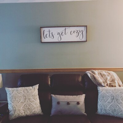 Lets Get Cozy Sign Framed Wood Sign Rustic Wall Decor Framed Sign ...