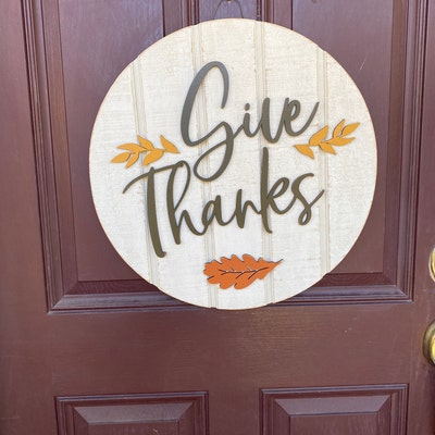 Give Thanks Door Sign, Fall Door Hanger, Autumn Fall Leaves, Rustic ...
