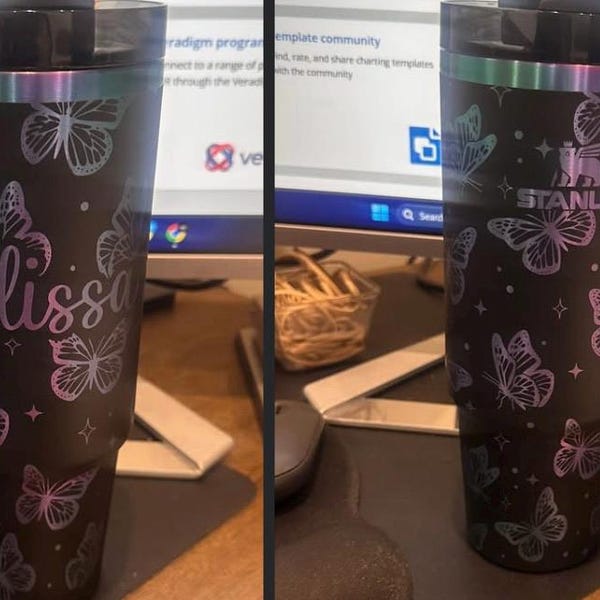 Customized Tumbler With Handle, Laser Engraved Spooky Design, Stainless ...