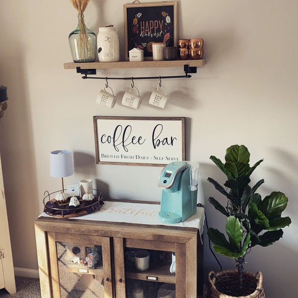 Coffee Sign | Coffee Bar Brewed Fresh Daily Self Serve Sign | Wood Sign ...