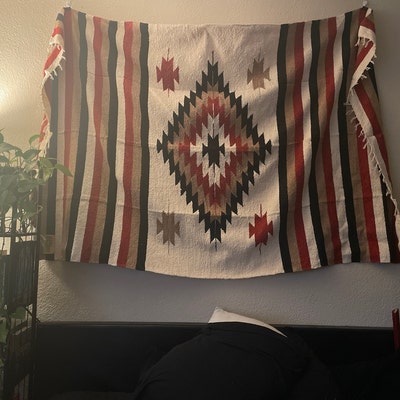 Premium Saltillo Serape Striped Earth Tones Fringed Throw Blanket by ...