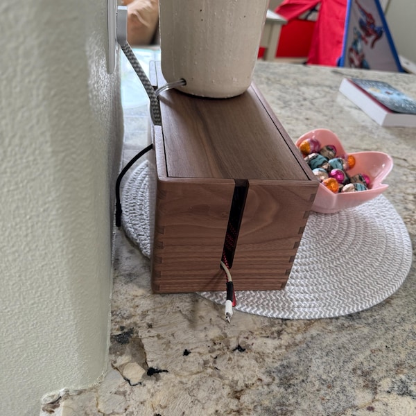 Handmade Wooden Cable Management Box • Walnut Cable Storage Box ...