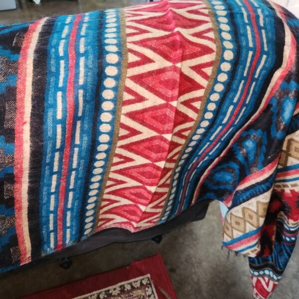 Himalaya Yak Wool Blanket Shawl Modern Tribal Design Handmade in ...