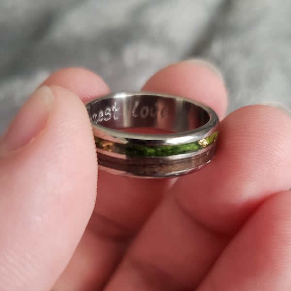 Titanium Wedding Band With Dark Oak, Titanium Ring With Hydrangea Green ...