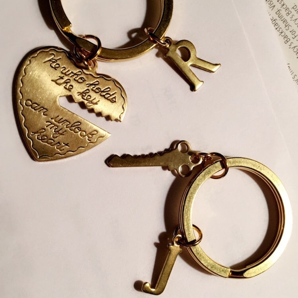 He Who Holds the Key Gold Keychain,initial With Heart Key, His and Her ...