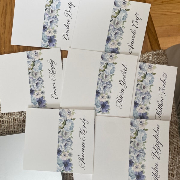 Printed Floral Place Cards - Choose Your Flower Graphic, Font, and Font ...