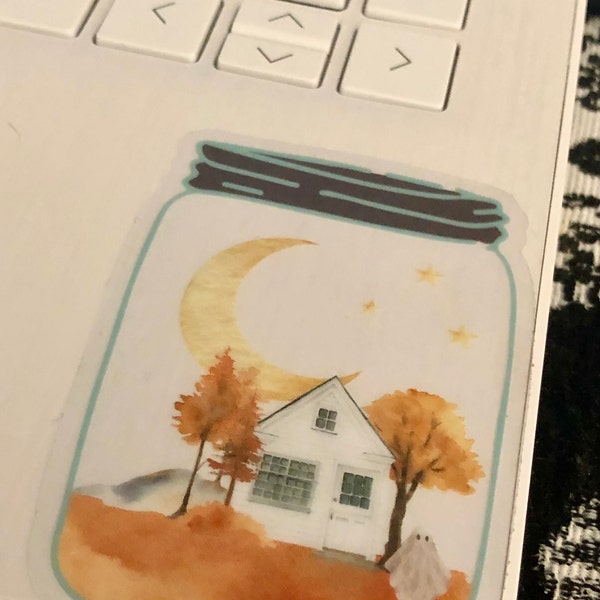 Clear Spooky Vibes Sticker, Mini Fall Landscape Vinyl Decal With Cute ...