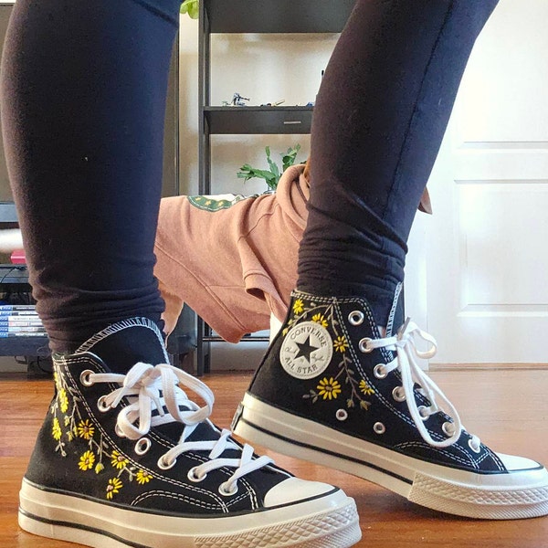 Converse Sunflower Embroidered Shoes,1970s Converse Chuck Taylor ...