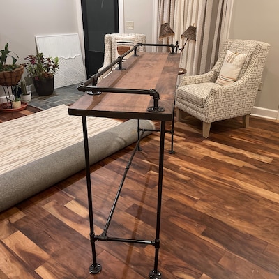 Industrial Bar Table, Farmhouse Breakfast Table With Drink Rail, Rustic ...