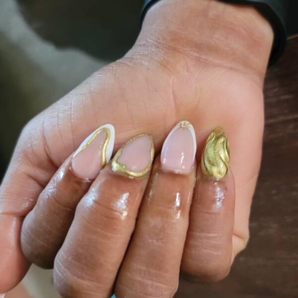 GOLD Beauty- Rhinestone XXL Ballerina Gel Press on Nails | Reusable ...