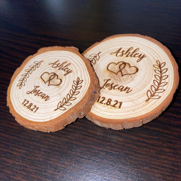Custom Wood Slice Wedding Favor or Save the Date - Laser Engraved With ...