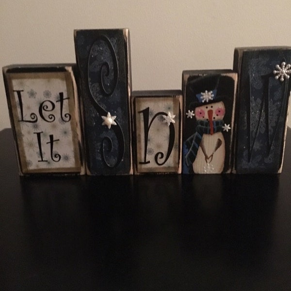 Winter Sign - Let It Snow, Winter Blocks, Winter Decoration, Christmas ...