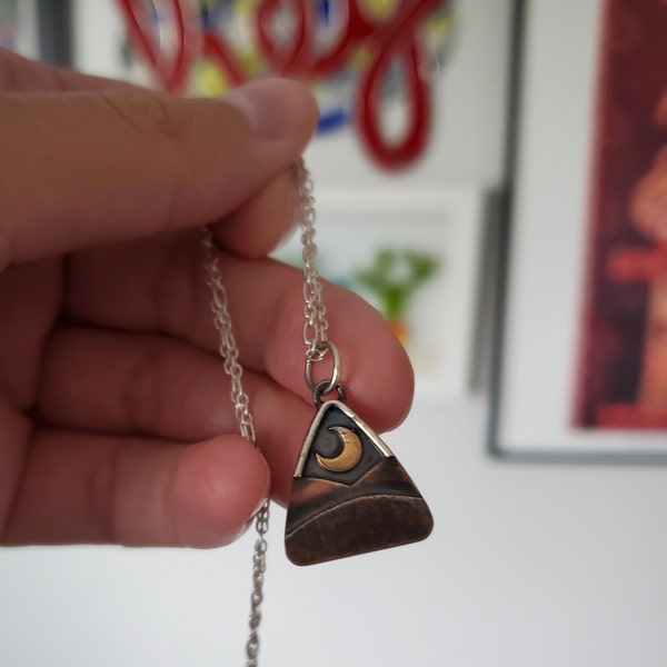 Sterling Silver, 14k Gold Star, Appalachian Mountain, Moon Charm, Stars ...