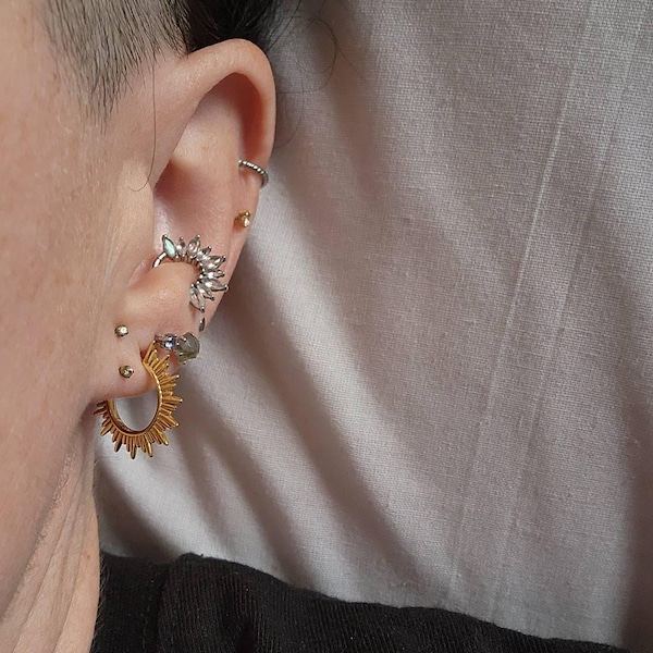 Solid 14K Gold Chrome Diopside Feather Earring Tiny Green Gemstone ...