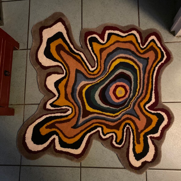 Irregular Amoeba Shaped Throw Rug Illusion Pattern Hand-tufted 100% ...