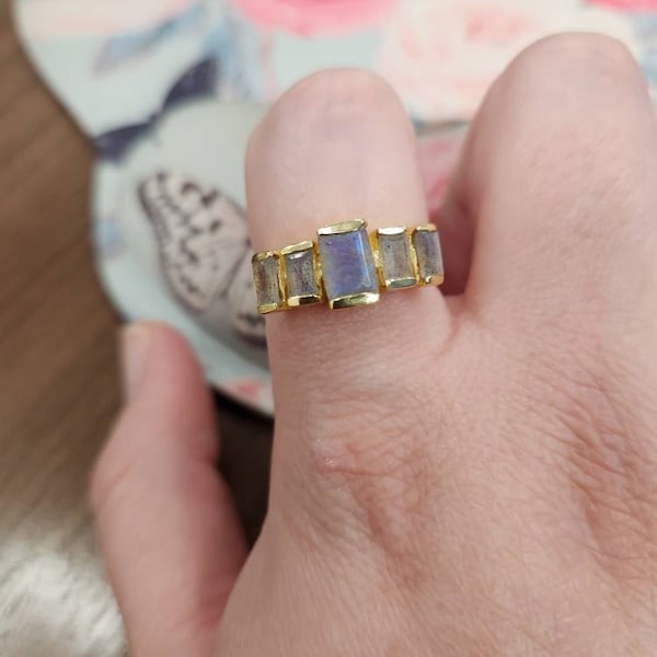 Rainbow Labradorite Ring ~ Rectangular Stone~ Gemstone ~ Natural ~ 18k ...