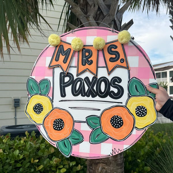 Personalized Teacher Door Hanger, Retro Classroom Decor - Etsy